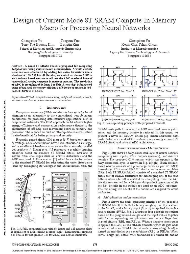 Design of Current-Mode 8T SRAM Compute-In-Memory Macro For Processing ... Design of Current-Mode 8T SRAM Compute-In-Memory Macro For Processing ...