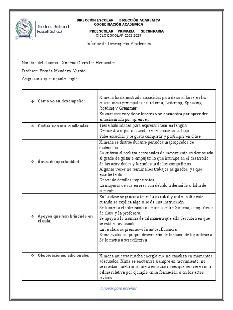 Informe Académico Ximena González Hernández | Descargar gratis PDF ...