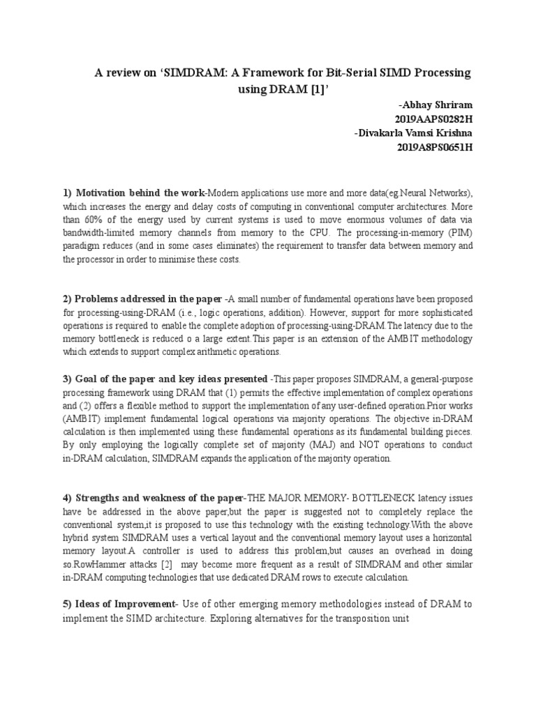 SIMDRAM A Framework For Bit-Serial SIMD Processing Using DRAM | PDF | Central Processing Unit ...