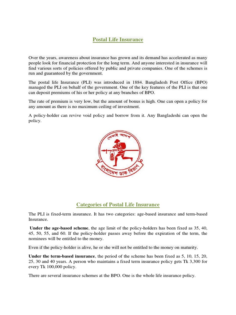 Assignment On Postal Life Insurance | PDF | Life Insurance | Insurance