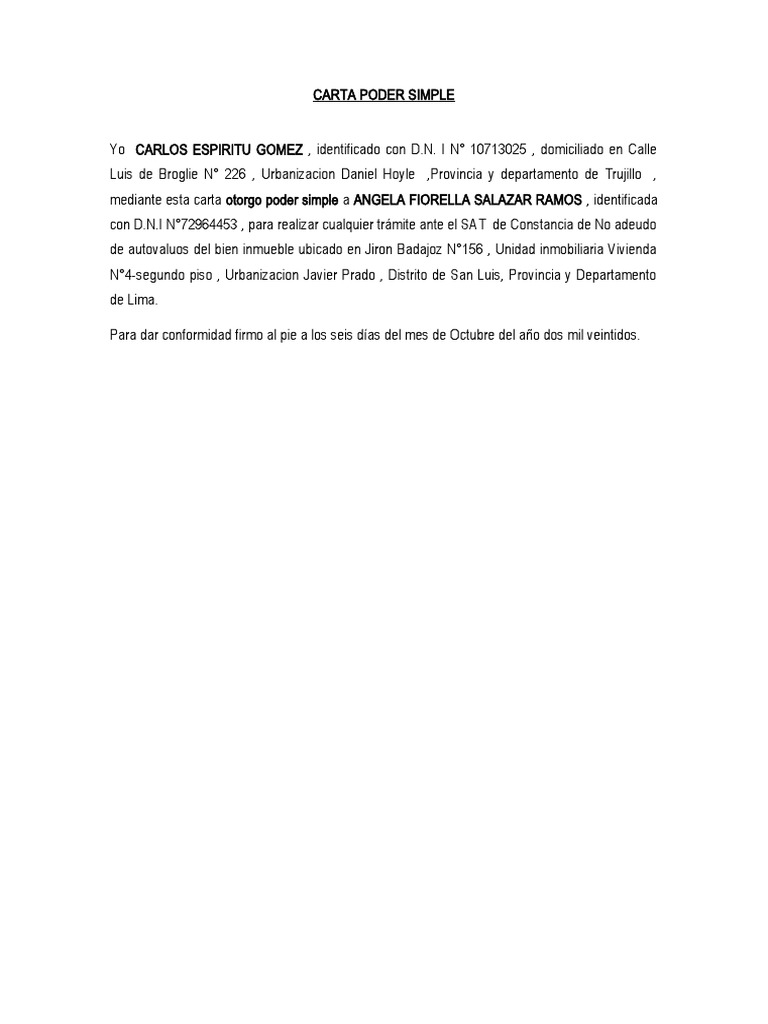 Carta Poder Simple | PDF