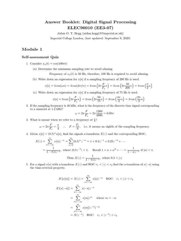 Digital Signal Processing Answer Booklet | PDF | Discrete Fourier ...