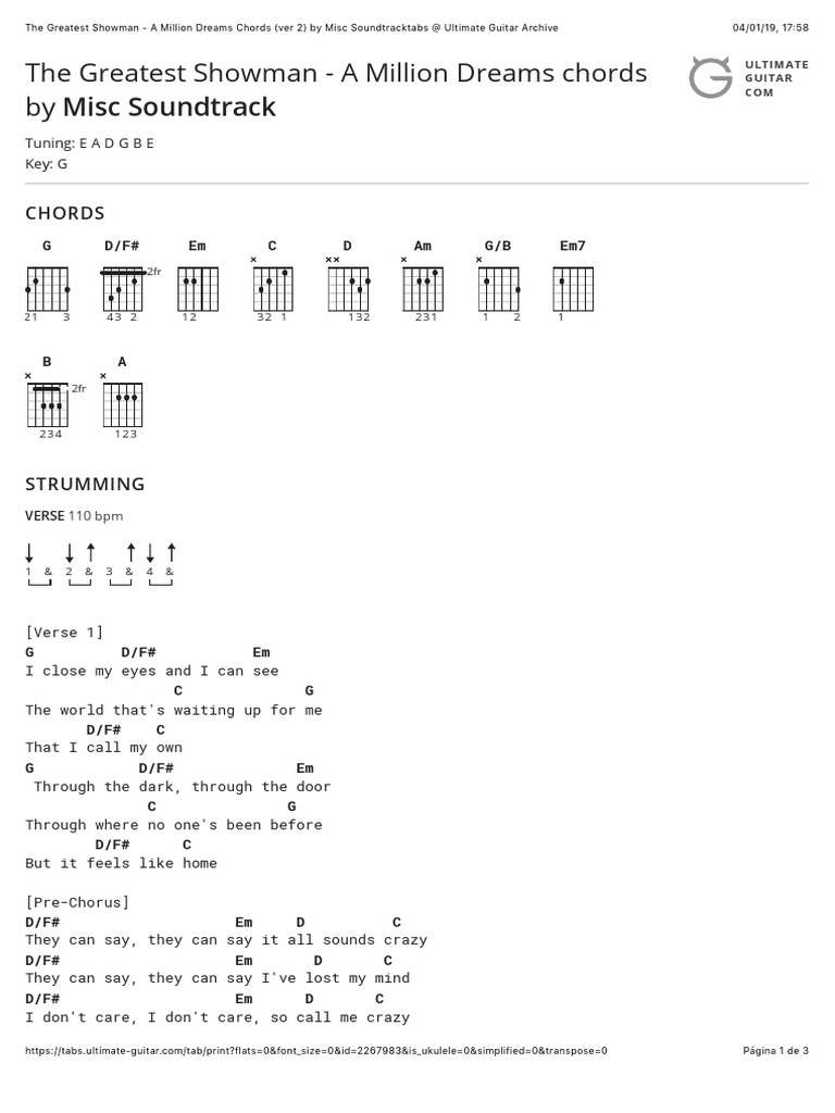 A Million Dreams Chords Guide | PDF | Song Structure | Musical Forms