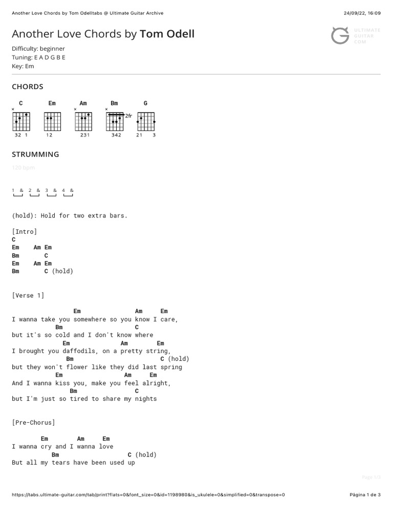 Another Love Chords - Tom Odell | PDF | Song Structure | Songs