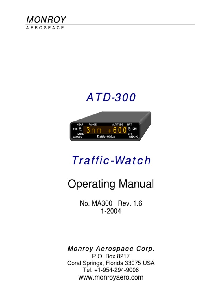Monroy ATD 300 Traffic Watch Operating Manual | PDF | Transponder (Aeronautics) | Headphones