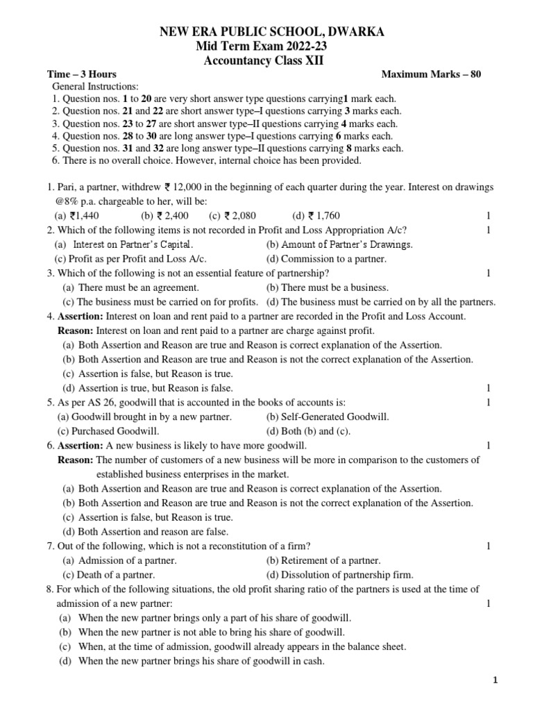 Class 12 Term 1 Accountancy | Download Free PDF | Investing | Goodwill (Accounting)