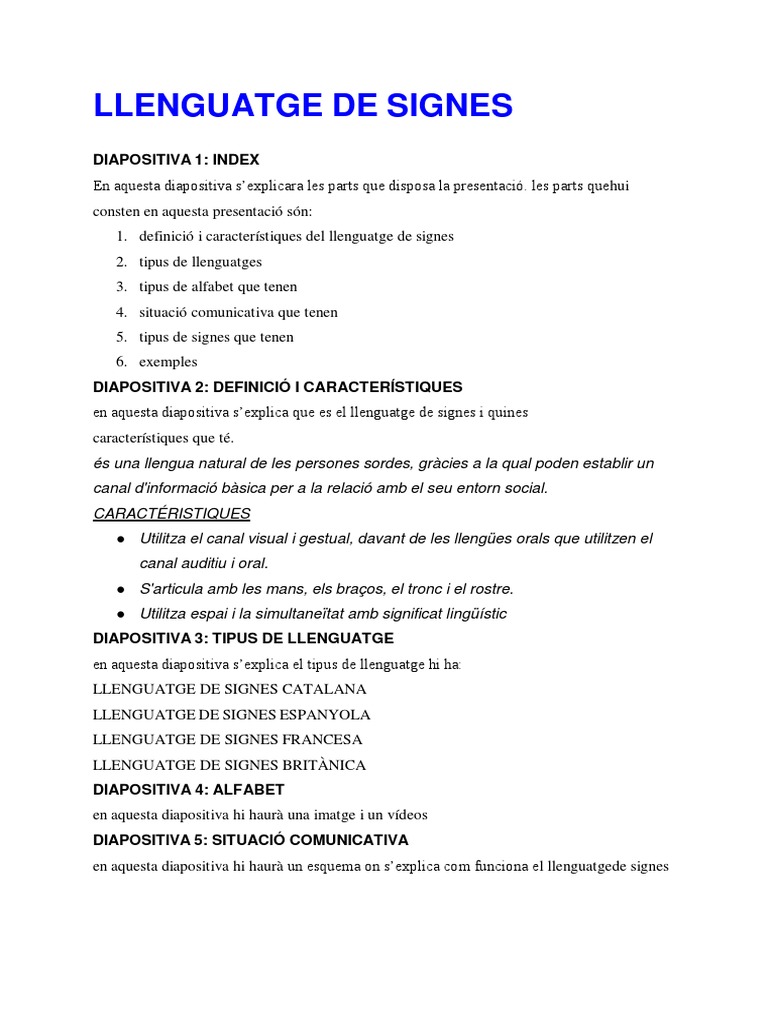 Llenguatge de Signes | PDF
