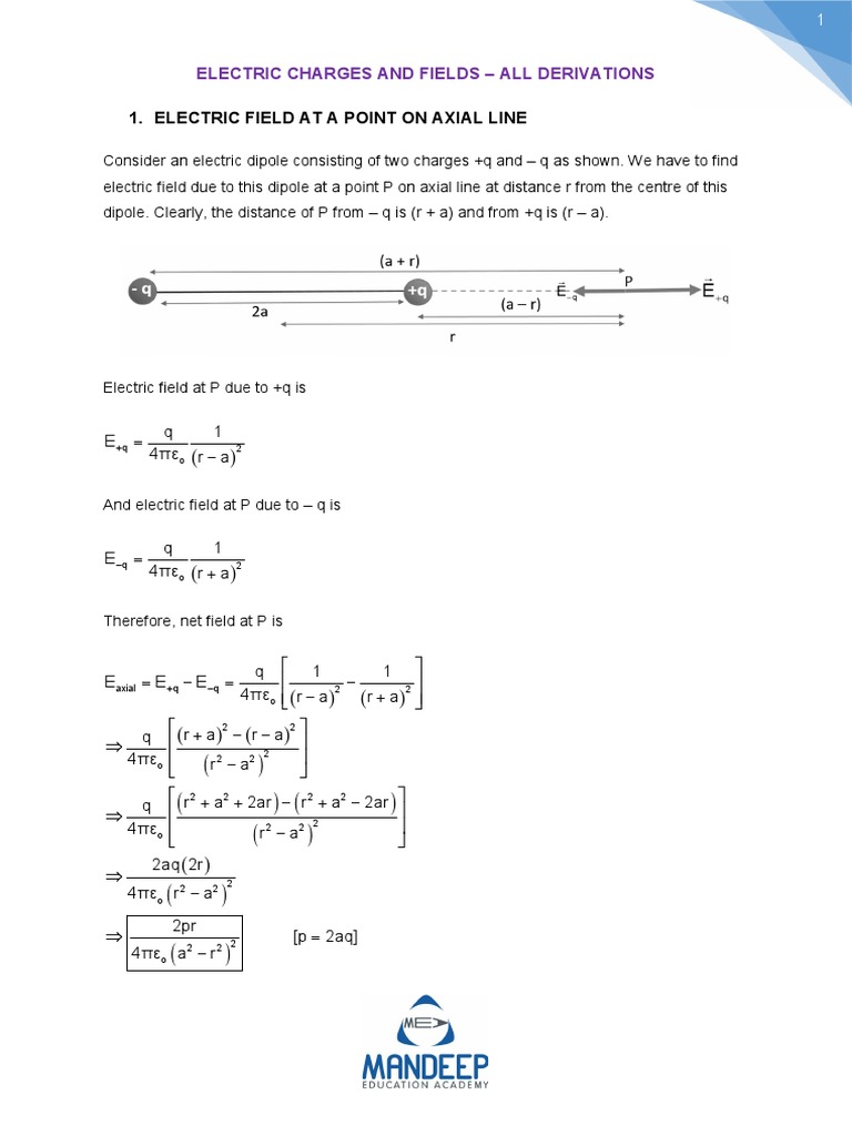 Electric Charges and Fields All Derivations | PDF | Sphere | Electric Field