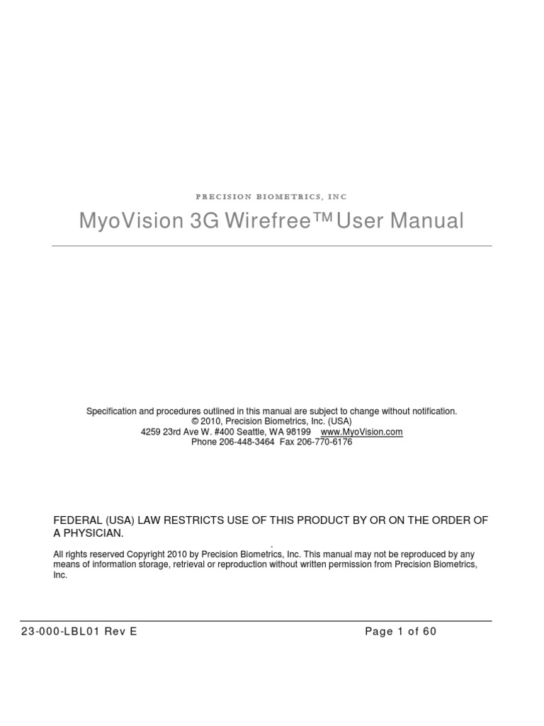 MyovisionUser Manual | PDF | Usb | Electromyography
