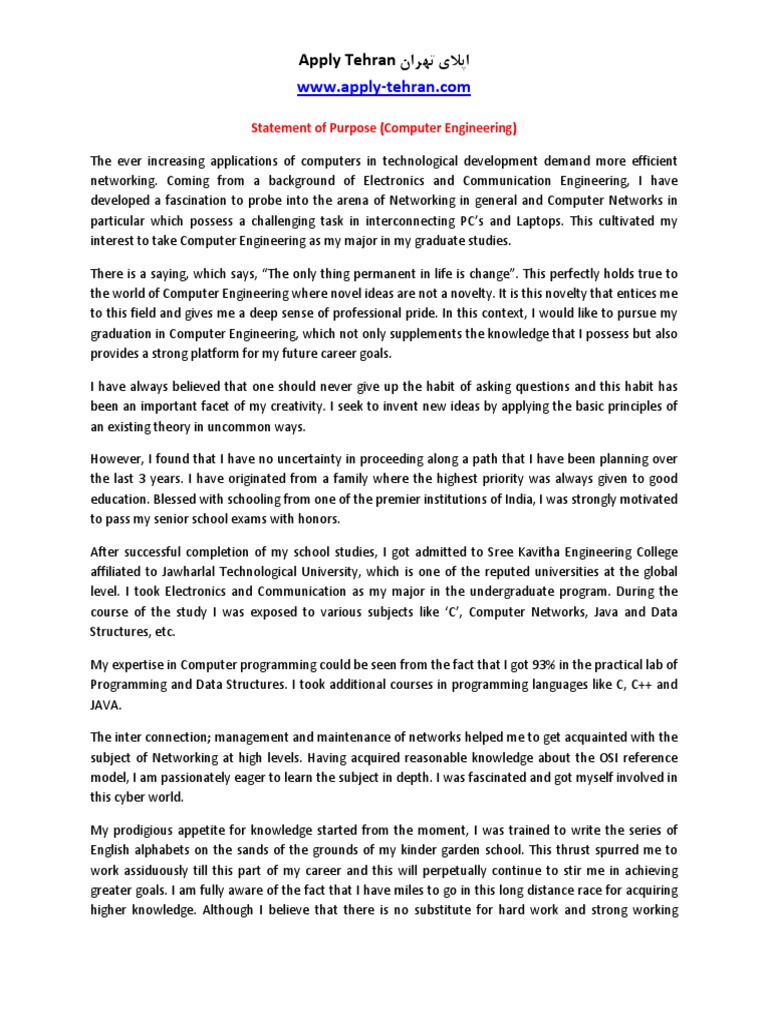 Sample SOP Computer Engineering WWW - Apply | PDF | Engineering | Computer Programming