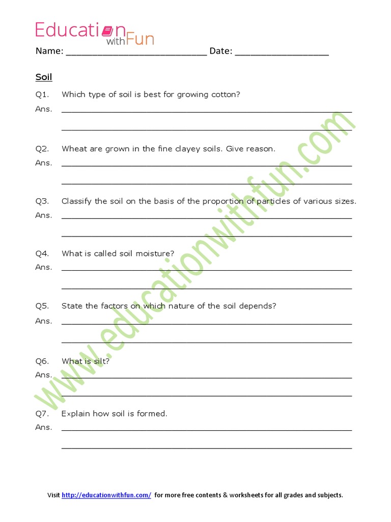 Soil Worksheet for Class 4 Students | PDF