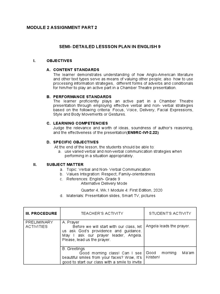 Lesson Plan | PDF | Nonverbal Communication | Communication