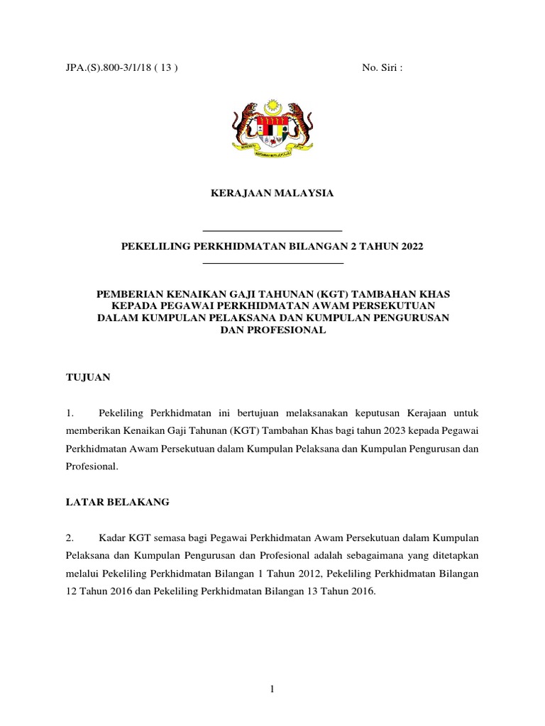 Pekeliling Pemberian KGT Khas RM100 | PDF