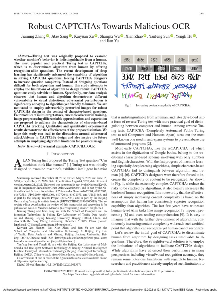 Robust CAPTCHAs Towards Malicious OCR | PDF | Artificial Neural Network | Optical Character ...