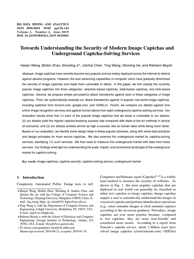 Towards Understanding The Security of Modern Image Captchas and Underground Captcha-Solving ...