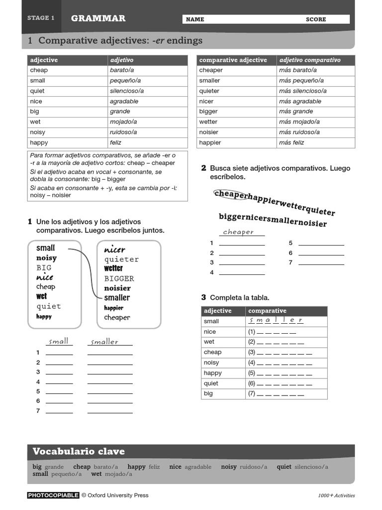 54 Comparative Adjectives - Er Endings | PDF