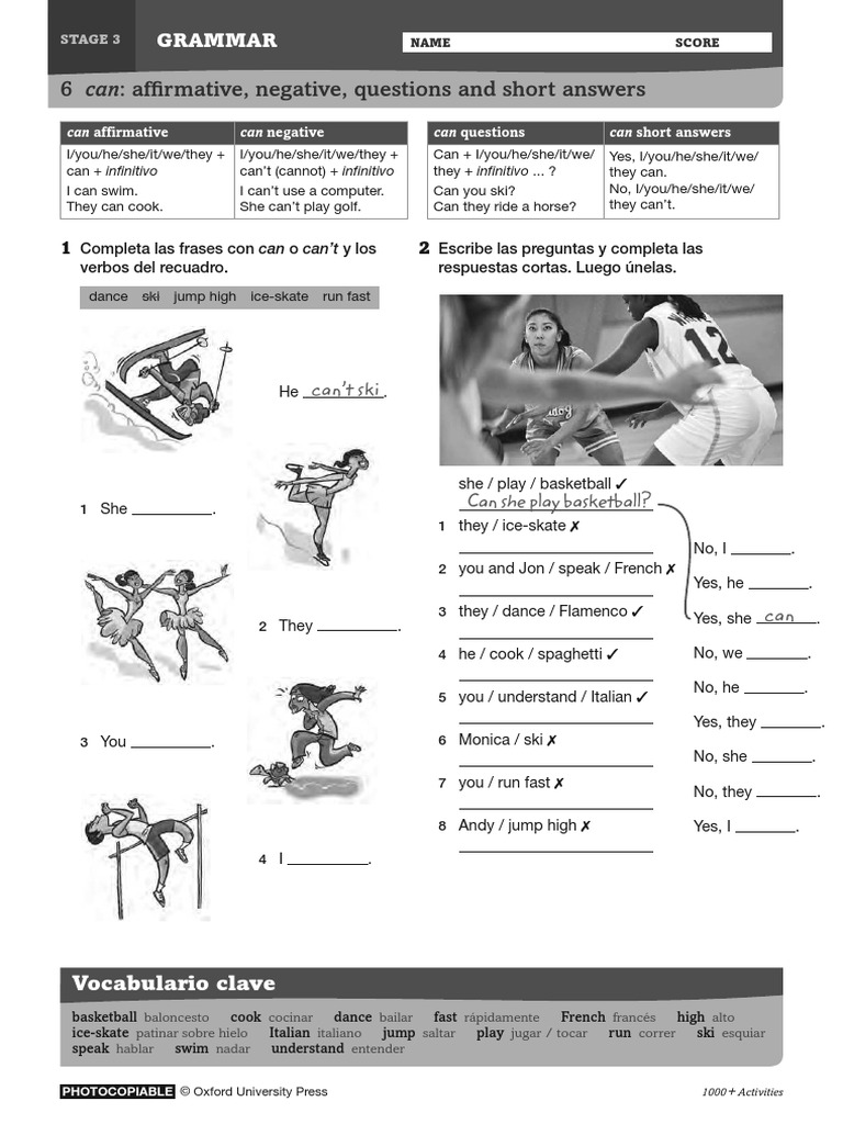 52 Can - Affirmative, Negative, Questions and Short Answers | PDF