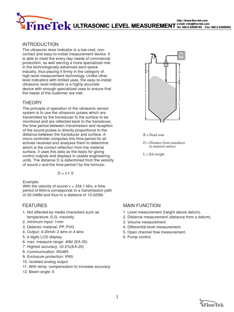 EA Ultrasonic Level Transmitter - B0 | PDF | Ultrasound | Chemistry