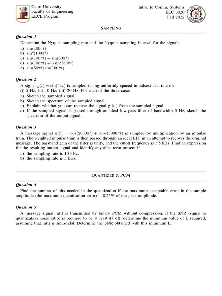 Sheet Sampling | PDF | Sampling (Signal Processing) | Bandwidth (Signal Processing)