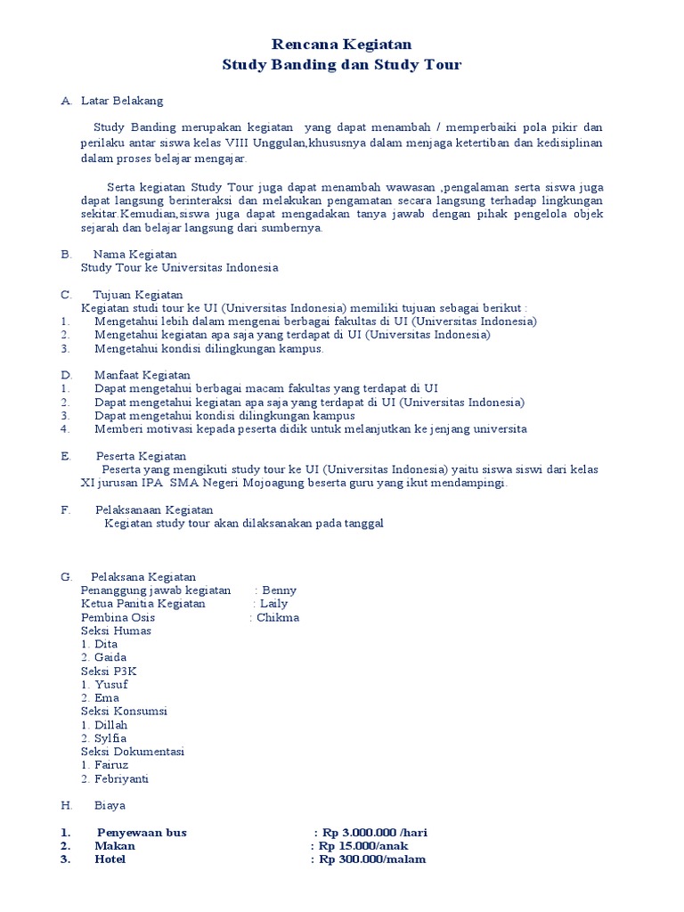 Contoh Proposal Study Tour | PDF | Karier & Perkembangan | Pengembangan ...