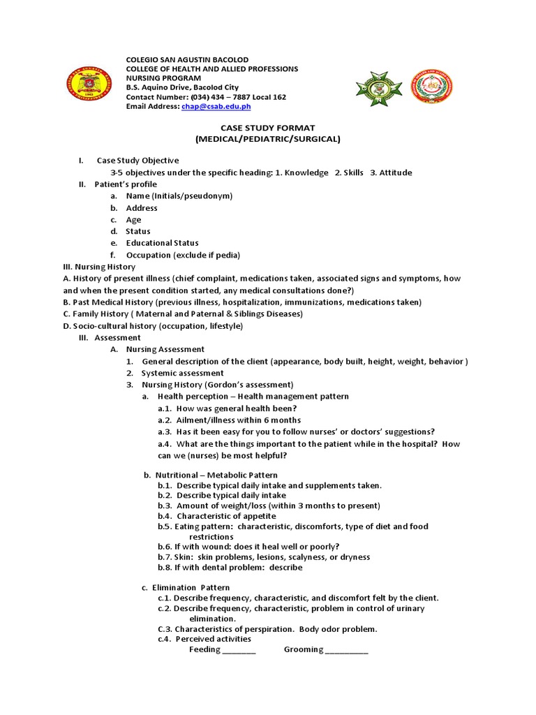 Medical or Pedia or Surgical Case Study Format5 | PDF | Nursing | Medical Diagnosis