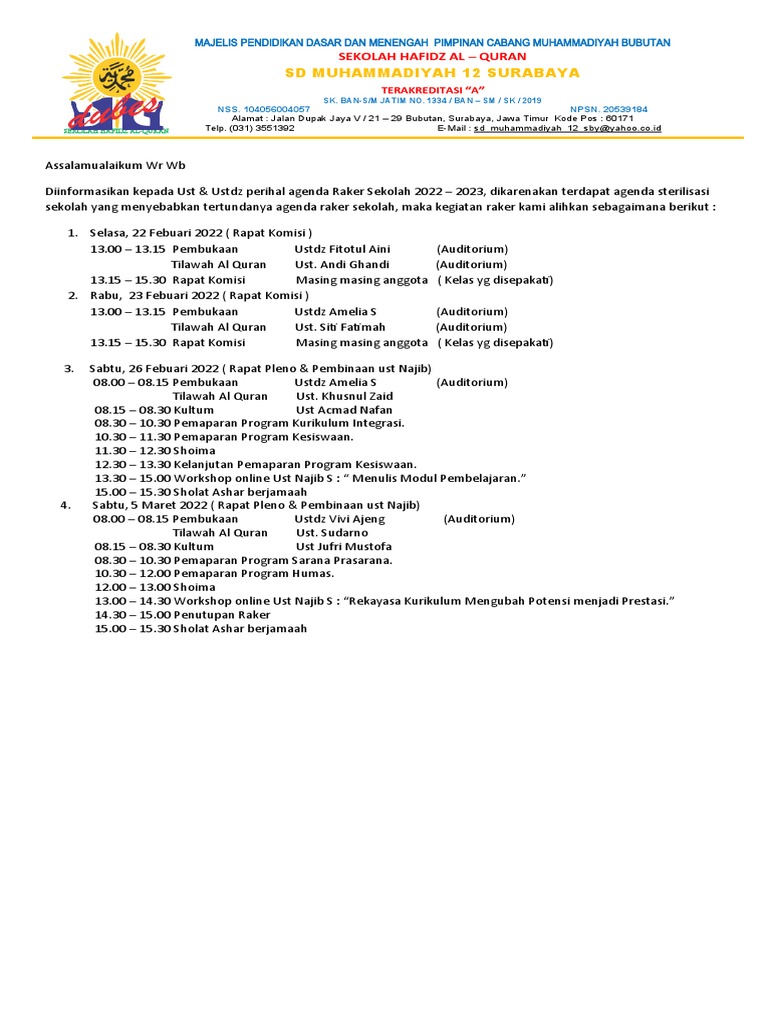 Surat Informasi Perubahan Jadwal Raker | PDF