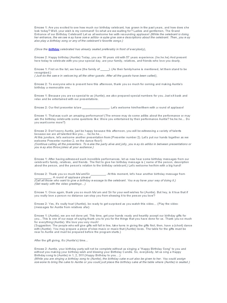 Bday Script | Download Free PDF | Birthdays