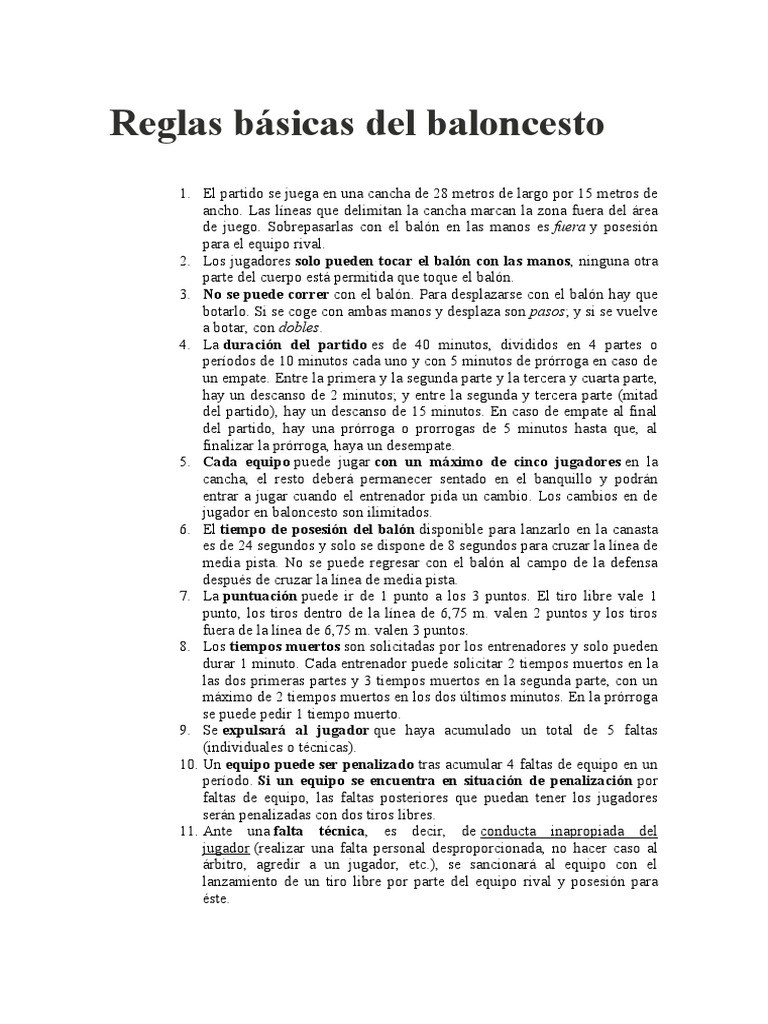 Reglas Básicas Del Baloncesto | PDF | Ocio | Reglas y regulaciones ...