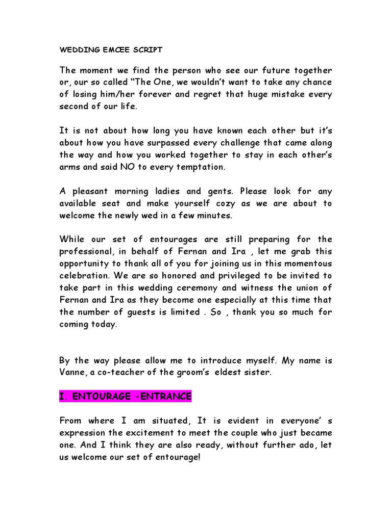 Wedding Emcee Script | PDF | Wedding | Groomsman