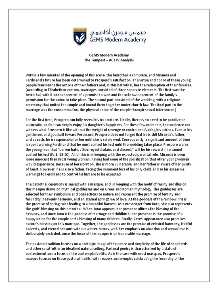 The Tempest - ACT IV Notes Classs Notes | Download Free PDF | The Tempest