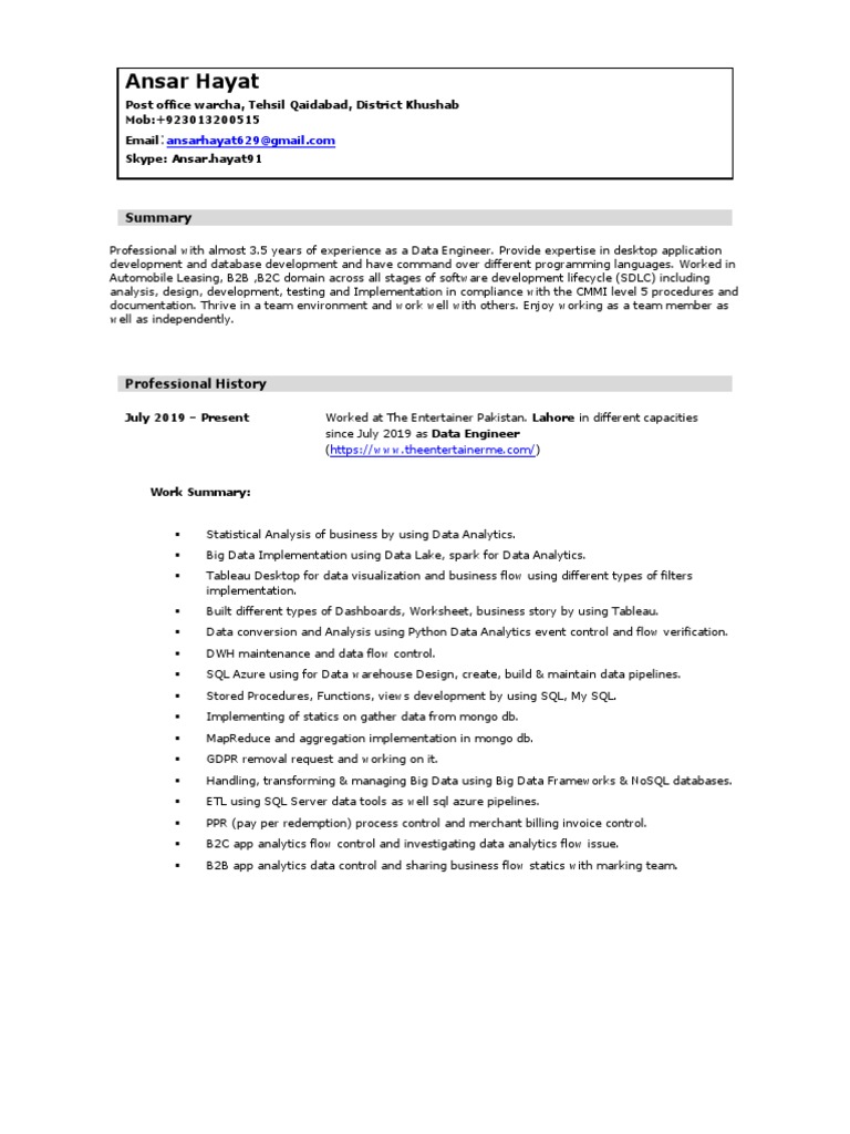 Ansar Hayat Dataengineer Download Free Pdf Sql Microsoft Sql Server