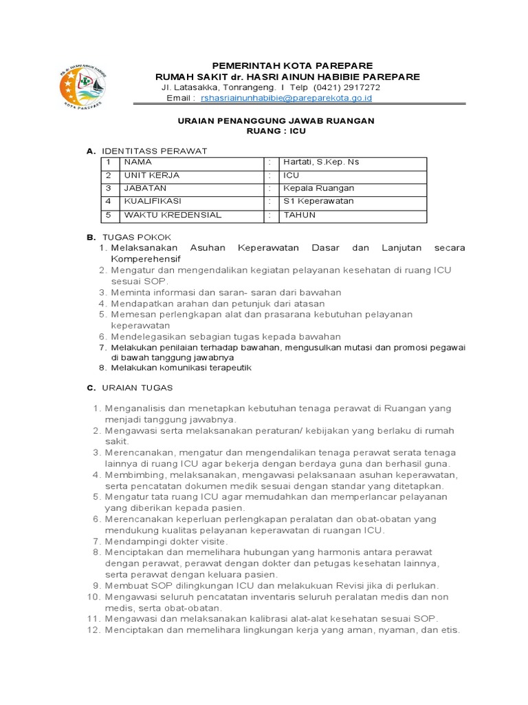 Uraian Tugas Perawat Icu | PDF