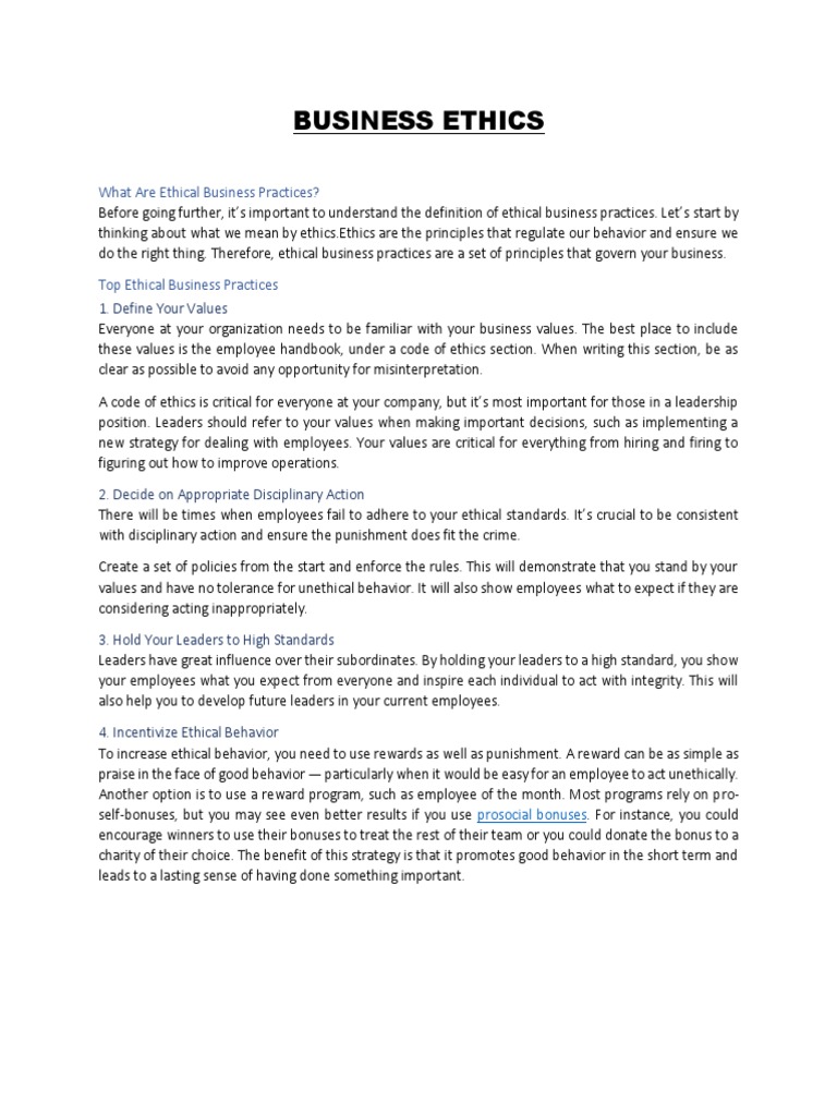 Business Ethics: What Are Ethical Business Practices? | PDF | Business ...