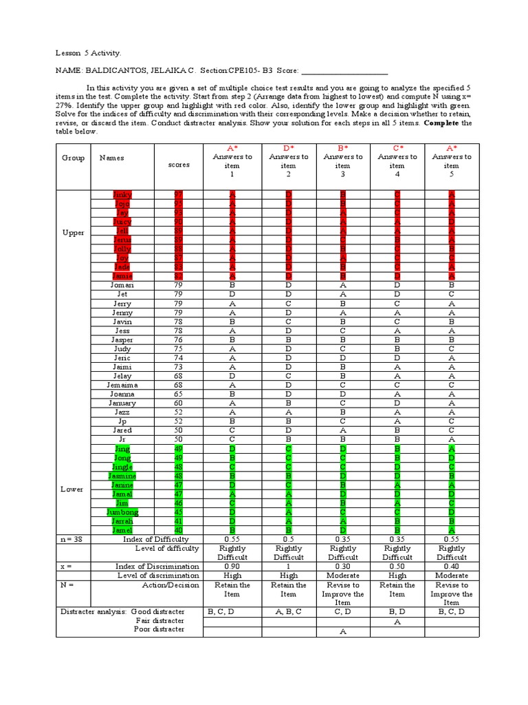 Lesson 5 Exercises | PDF | Multiple Choice