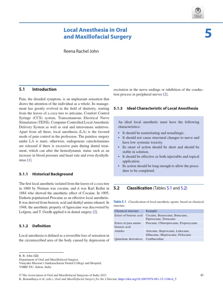 Local Anesthesia in Oral and Maxillofacial Surgery | PDF | Anesthesia ...