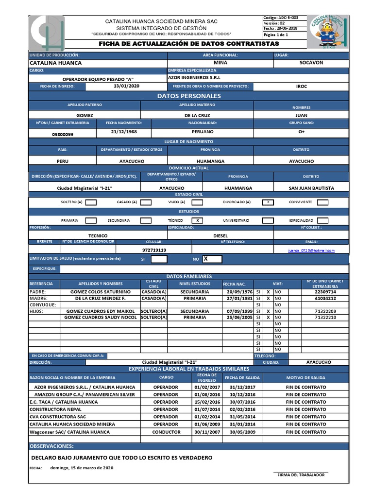 Fichas de Afiliacion | PDF