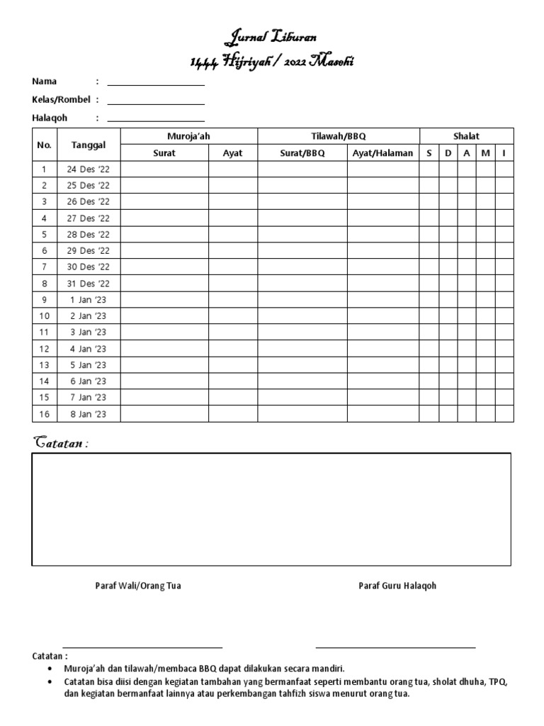 Jurnal Liburan | PDF