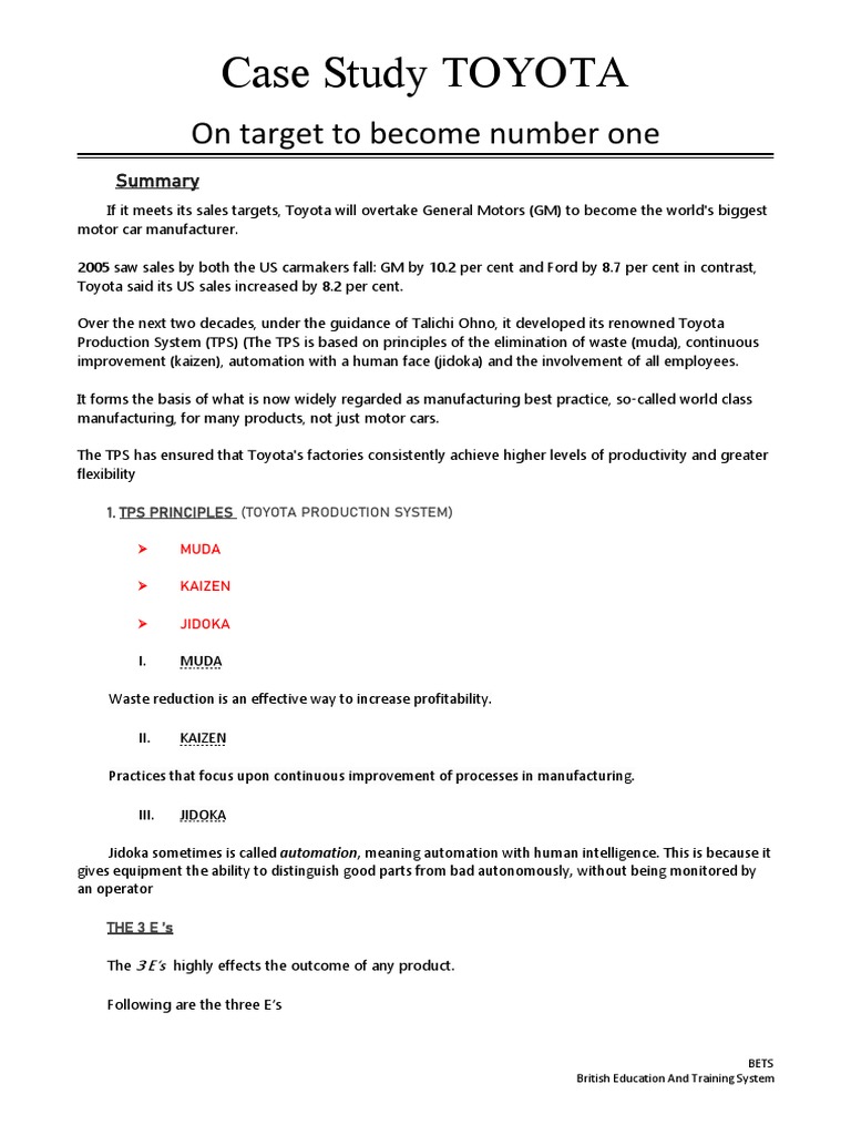 Case Study Toyota Summary | PDF | Lean Manufacturing | Production And ...