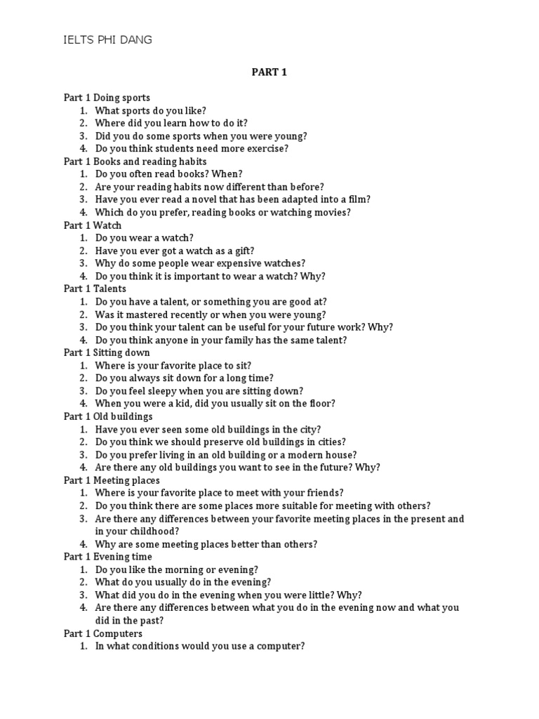 Speaking (Part 1, Part 2 and Part 3) | PDF