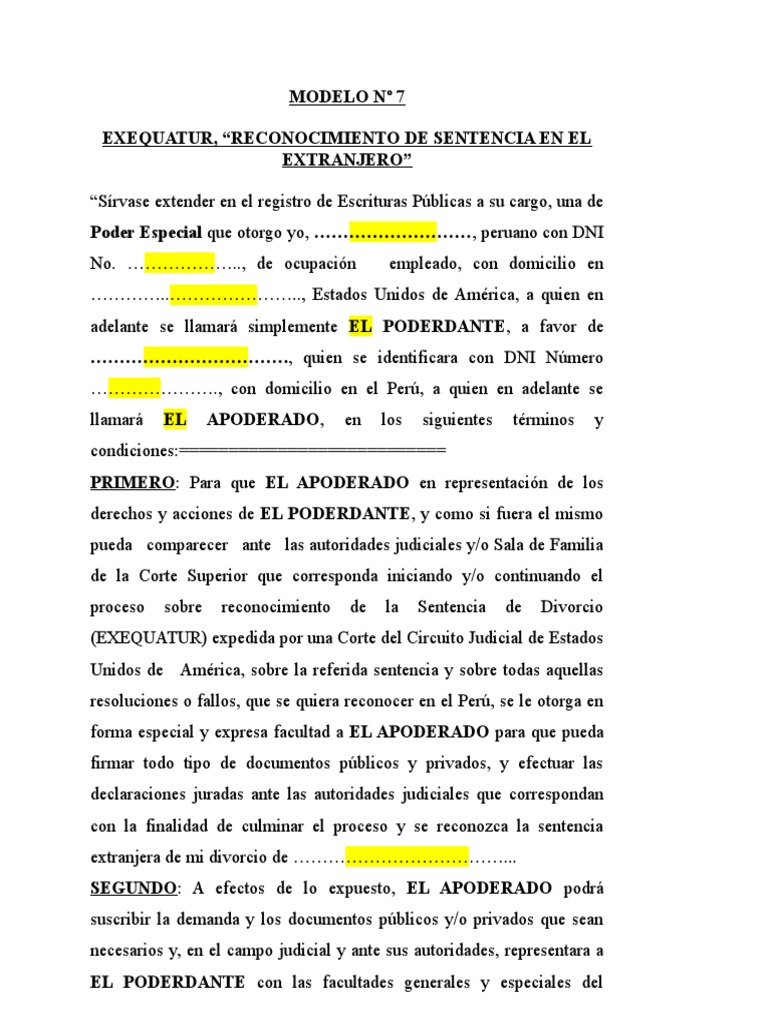 MODELO Nro 07-Exequatur-Divorcio | PDF | Divorcio | Sentencia (ley)