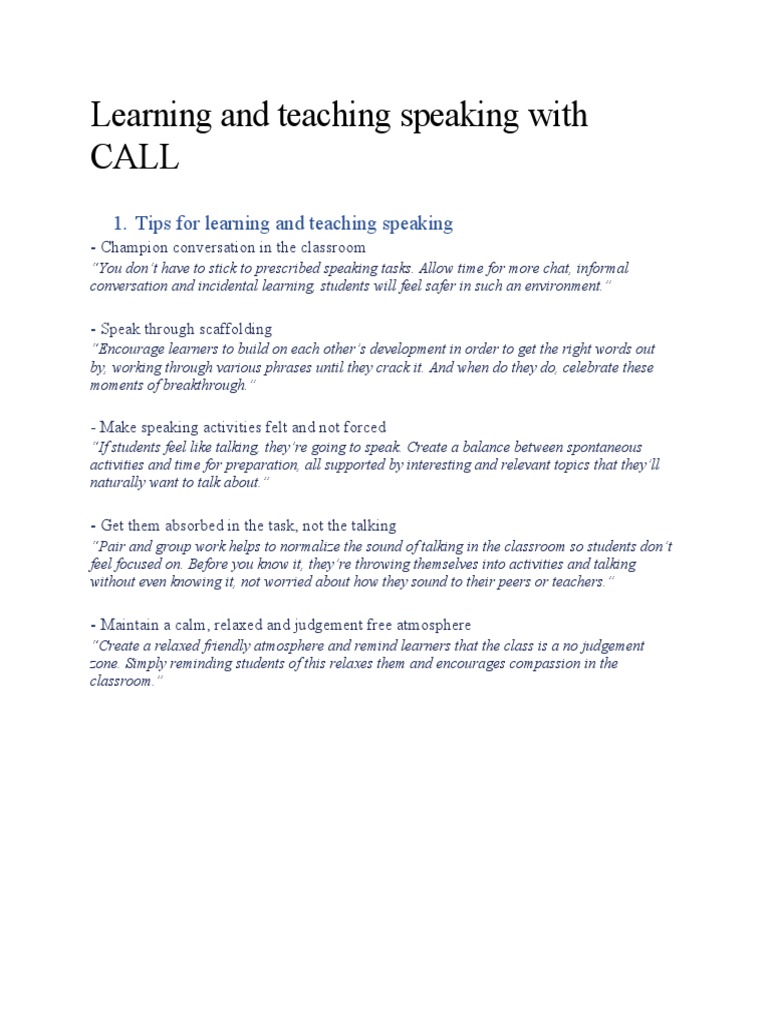 Learning and Teaching Speaking With CALL | PDF