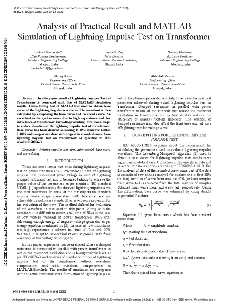 Analysis of Practical Result and MATLAB Simulation of Lightning Impulse ... Analysis of Practical Result and MATLAB Simulation of Lightning Impulse ...