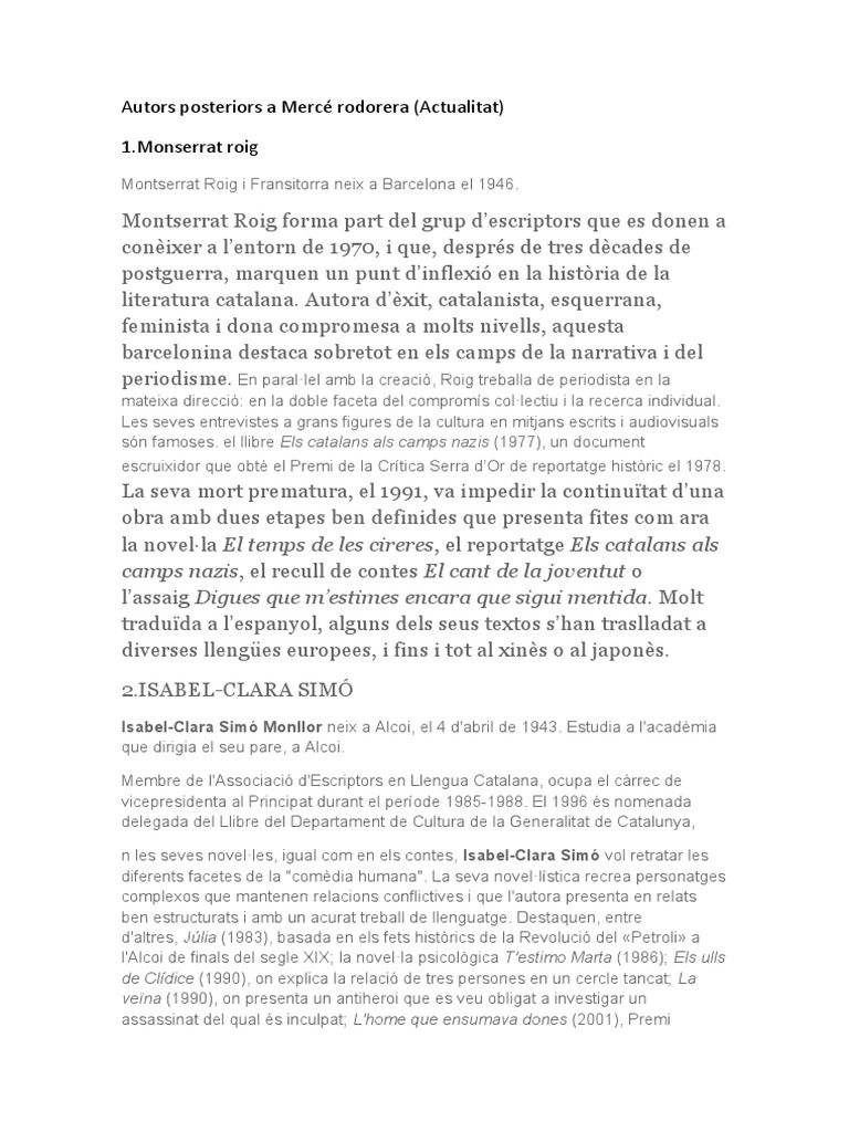 Autors Posteriors A Merce Rodorera | PDF