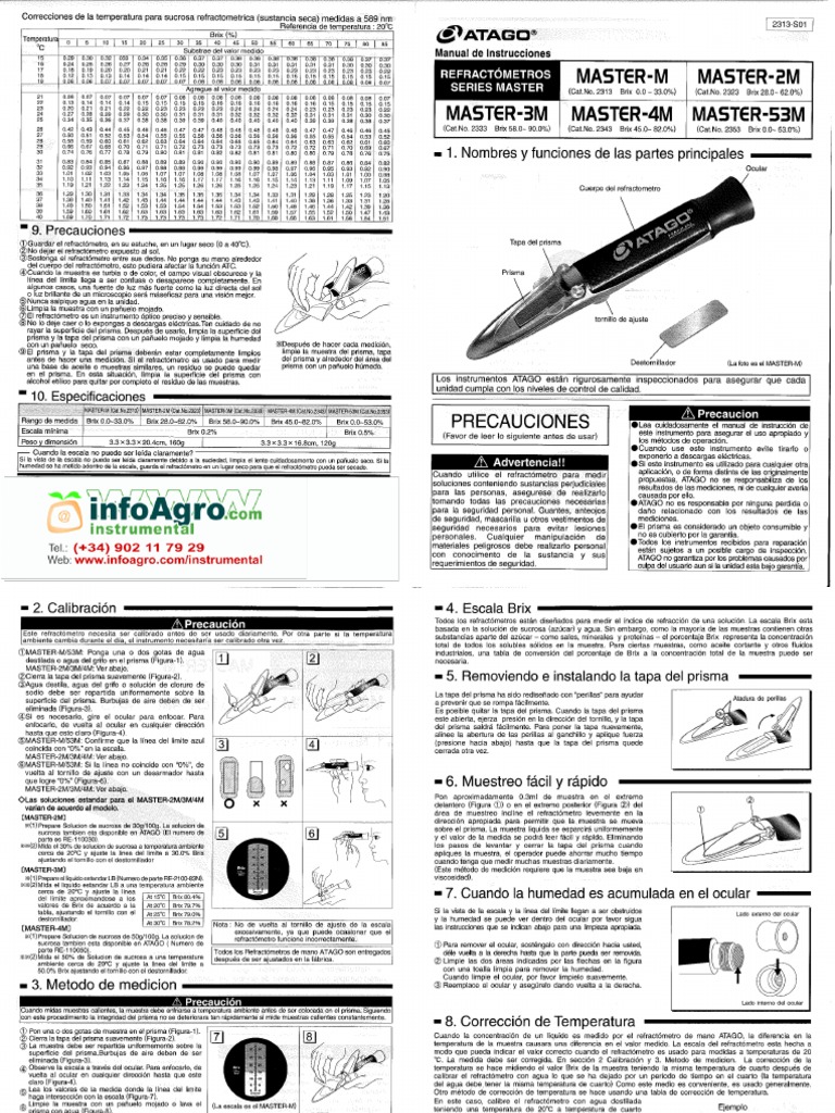 Instrucciones Refractometro Atago Series Master | PDF