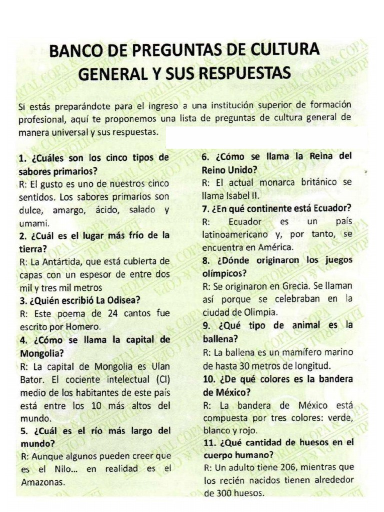 200 Preguntas y Respuestas CULTURA GENERAL | PDF