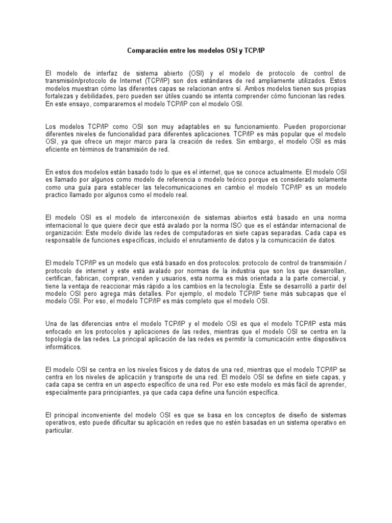 Comparación Entre Los Modelos OSI y TCP/IP | PDF | Modelo osi | Red de ...