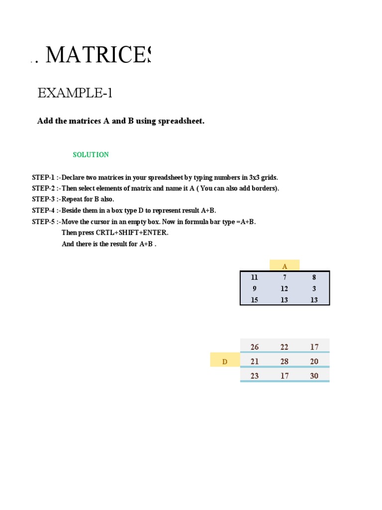 Matrix Operations and Function Plotting Using Spreadsheets: A Step-by-Step Guide | PDF | Matrix ...