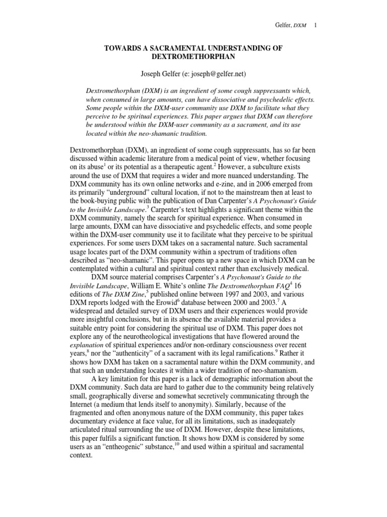 Towards A Sacramental Understanding of Dextromethorphan | PDF
