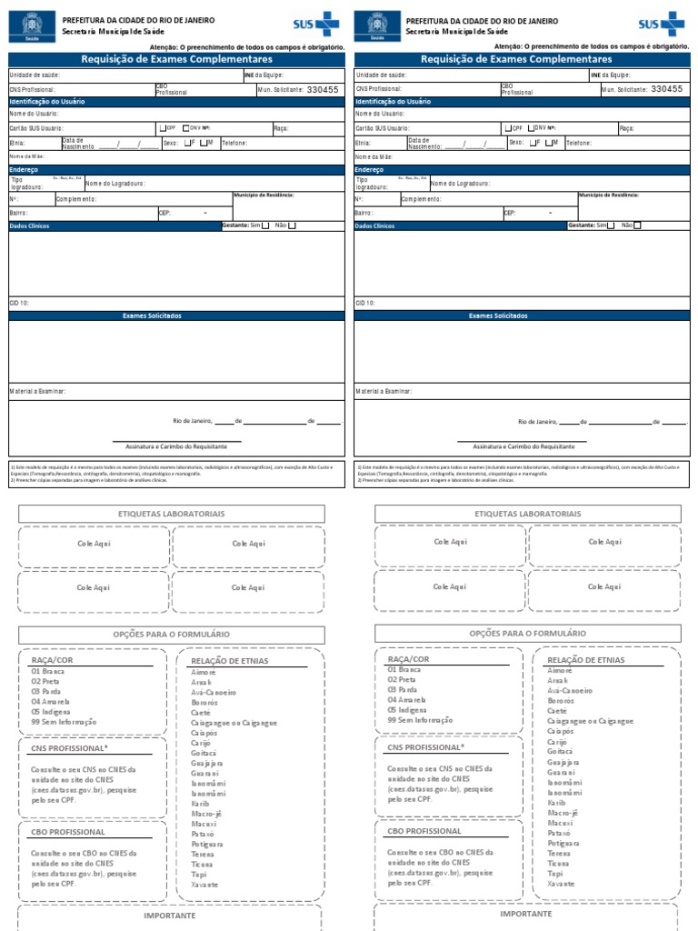SMS007 Requisicao de Exames Complementares | PDF | Grupos étnicos | Etnia