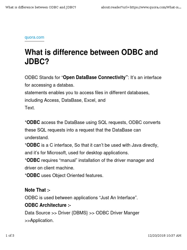 ODBC Vs JDBC | Download Free PDF | Databases | Computer Engineering